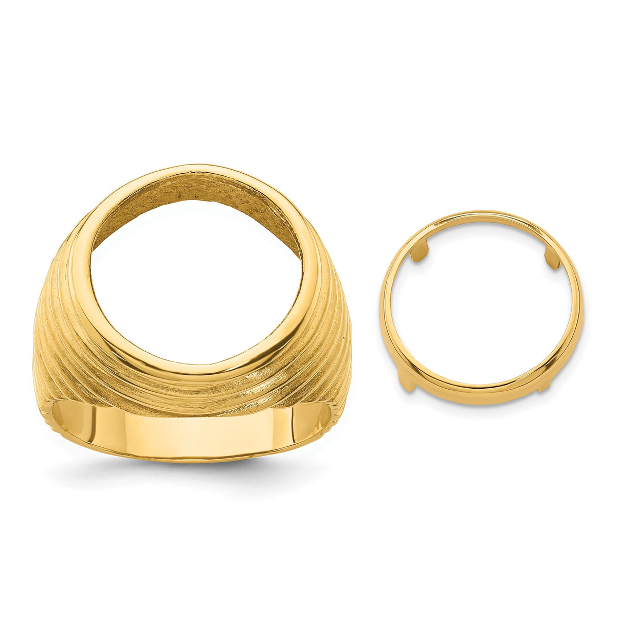 13 mm Coin Bezel Ring Prong Set Polished Horizontal Fluting in – Gold ...