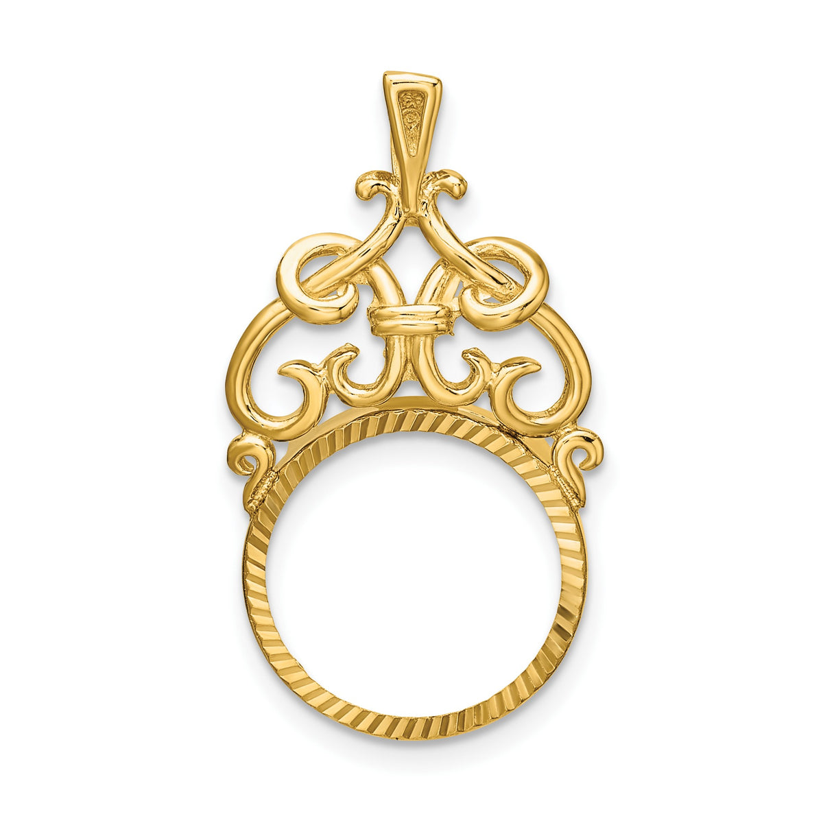 14 mm Coin Bezel Pendant Prong Set D/Cut Scrollwork Design 14k – Gold ...