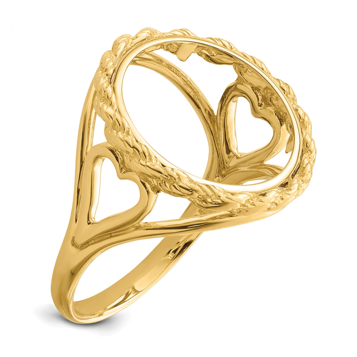 14 mm Coin Bezel Ring Prong Set Heart Sides Rope Edge in 14k – Gold ...