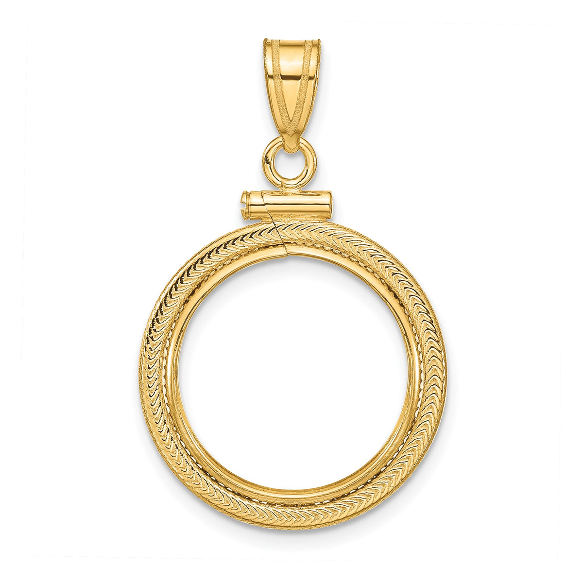 15 mm Coin Bezel Pendant Screw Top Foxtail Chain in 14k Yellow – Gold ...
