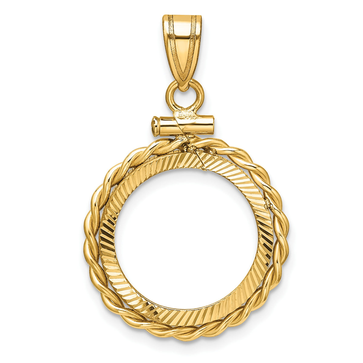 16 mm Coin Bezel Pendant Prong Set D/Cut Braided Rope Twist in – Gold ...