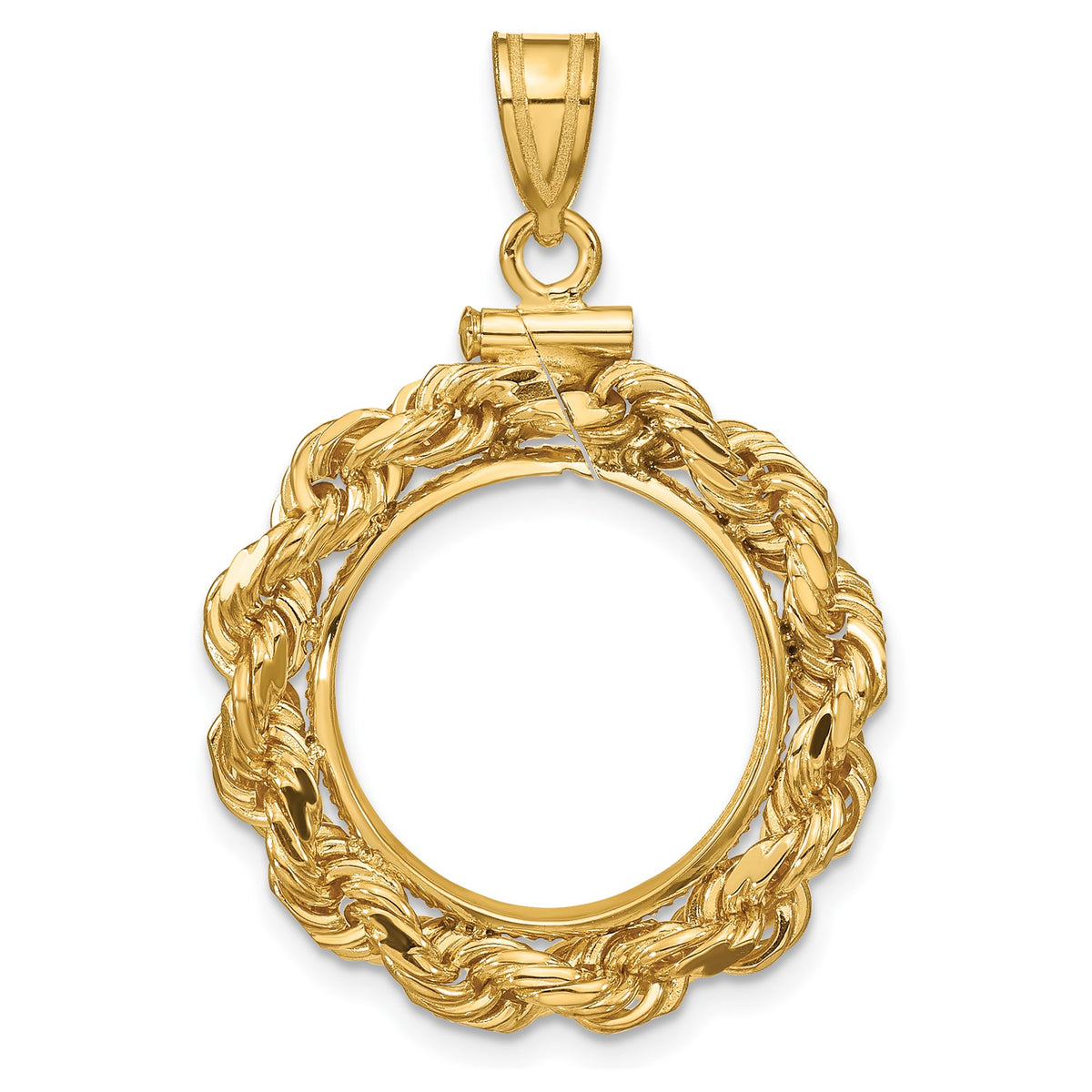 16 mm Coin Bezel Pendant Screw Top Large Knotted Rope in 14k – Gold ...