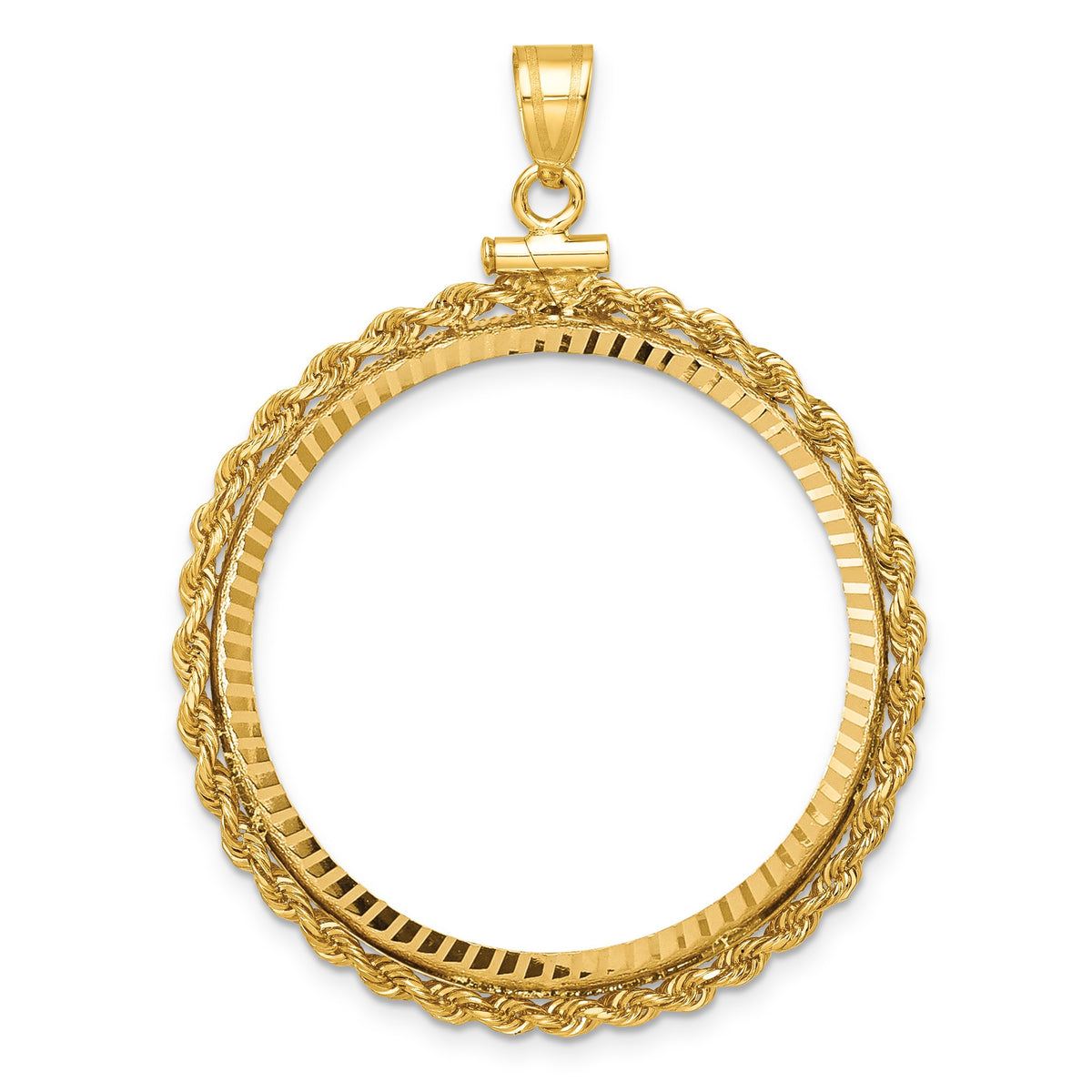 32 mm Coin Bezel Pendant Screw Top Diamond-Cut Rope in 14k – Gold Coin ...