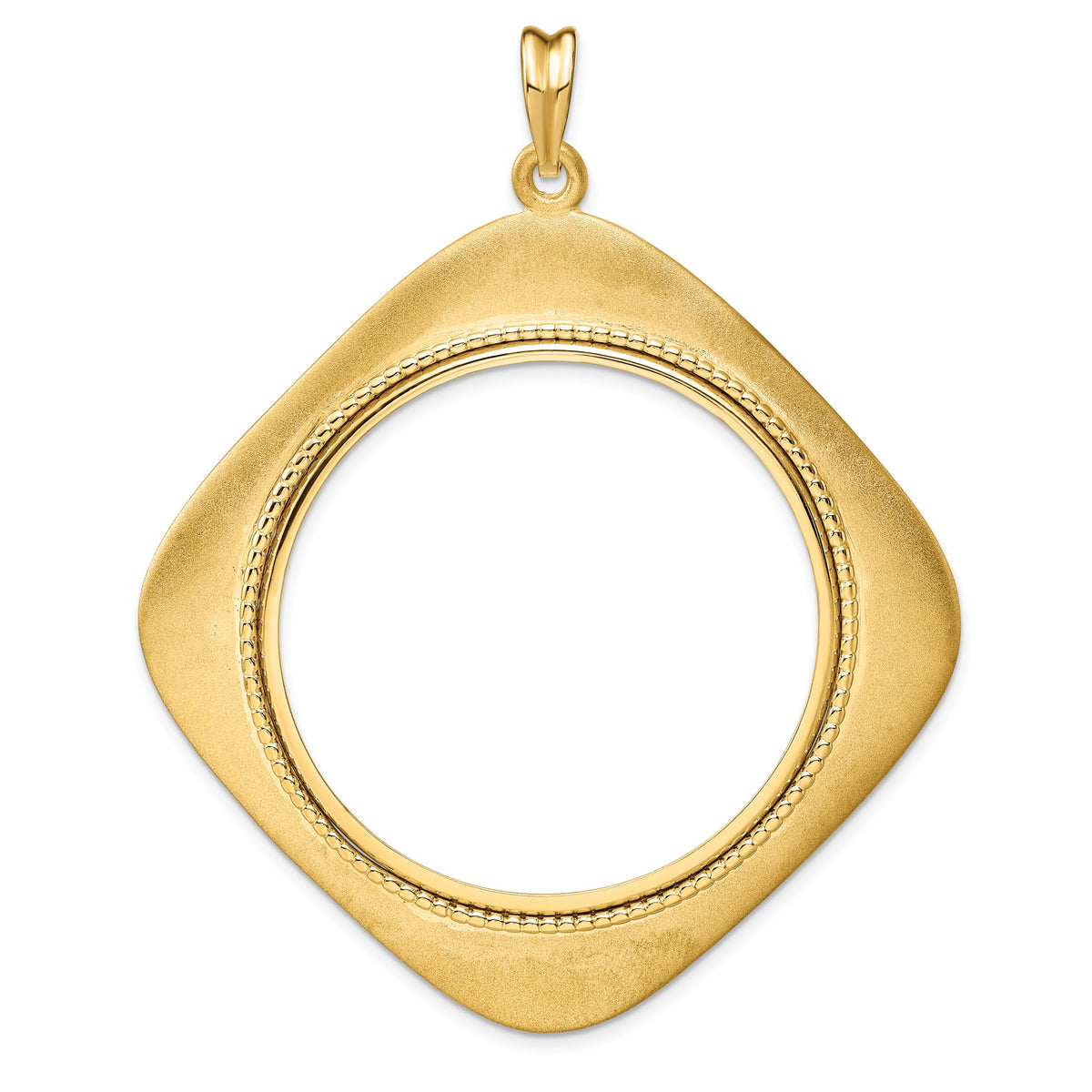 37 mm Coin Bezel Pendant Prong Set Textured Square Frame in 14k – Gold ...